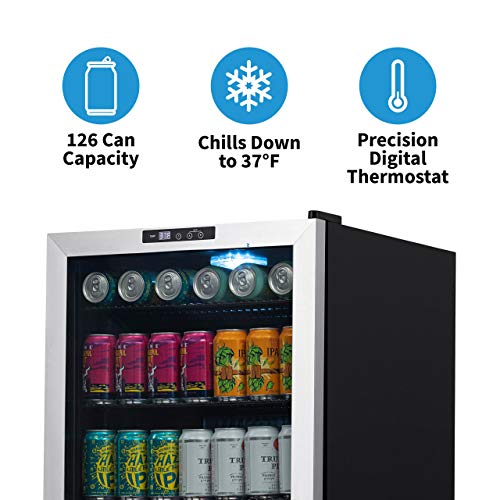 NewAir Beverage Refrigerator And Cooler, Free Standing Glass Door Refrigerator Holds Up To 160 Cans, Cools Down To 37 Degrees Perfect Beverage Mini Fridge Organizer For Beer, Wine, & Drinks