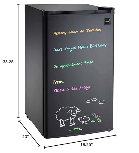 RCA 3.2 cu. ft Fridge, Black Erase Board Refrigerator with Neon Markers