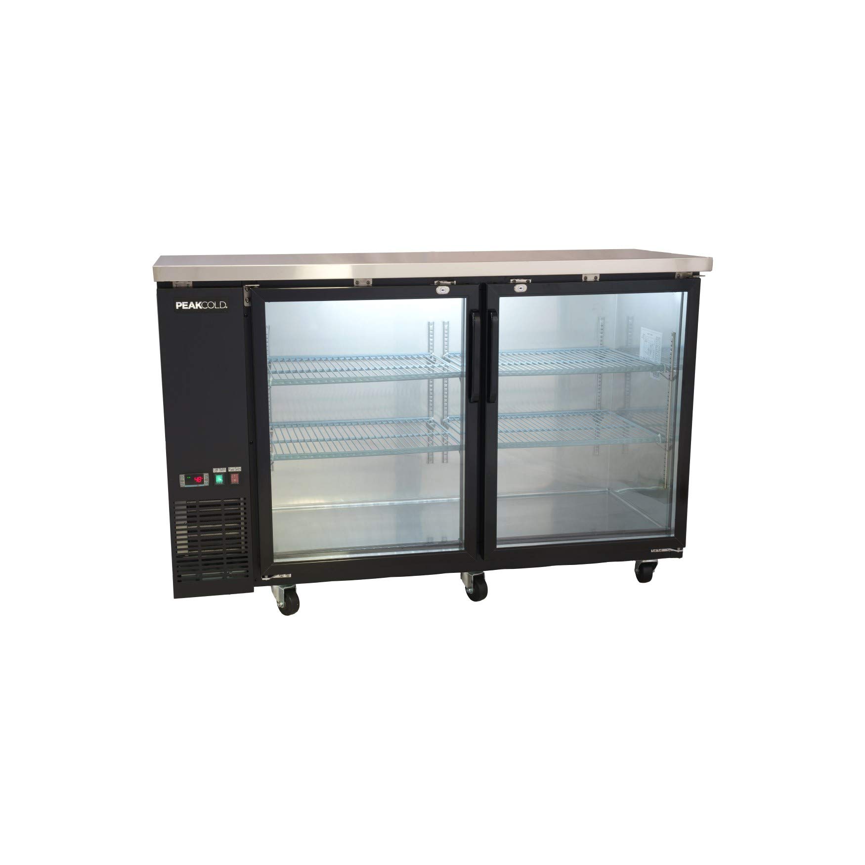 Peak Cold 60" Glass Door Back Bar Cooler; Counter Height Refrigerator with 2 Glass Doors