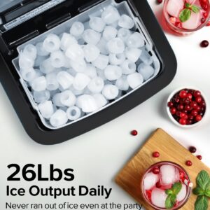 26Lbs Ice Maker Countertop, 9 Ice Cube Ready in 6 Mins, 26Lbs/24H, Self-Cleaning Ice Maker Machine, 2 Sizes Ice Cube Portable Ice Maker, Ice Scoop/Basket/Hook/5pcs Ice Bags, for Home Camping Party RV