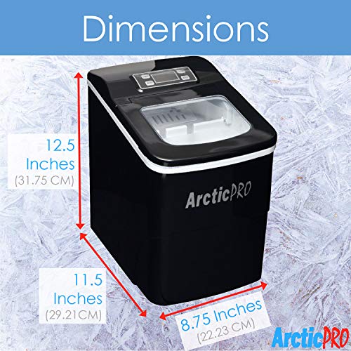 PORTABLE DIGITAL ICE MAKER MACHINE by Arctic-Pro with Ice Scoop, First Ice in 6-8 Minutes, 26 Pounds Daily, Great for Kitchens, Tailgating, Bars, Party, Small/Large Cubes, Black, 11.5x8.7x12.5 Inches