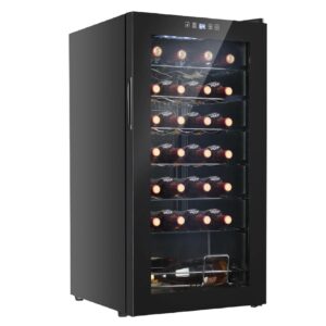 28 bottle wine cooler refrigerator, freestanding compressor wine chiller, beverage wine fridge with digital temperature control & double-layer glass door for red white wine, champagne, beer