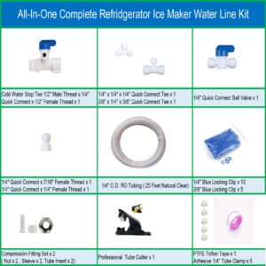 EZRODI All-in-One Ice Maker Water Line kit Do-It-Yourself Fridge Water Line Connection Kit, Clear, 1/2 inch Cold Water Supply Line