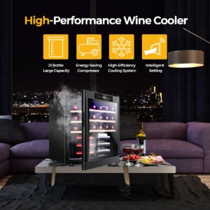 COSTWAY 20 Inch Wine Cooler Refrigerator, 21 Bottles Freestanding Small Chiller Wine Cellar with 41℉- 64℉Temperature, Double Glass Door, Countertop Mini Drink Fridge for Home Bar Office Kitchen