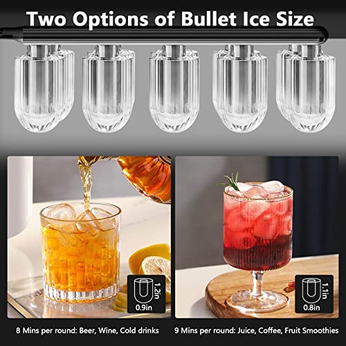 KUMIO Ice Maker Countertop, Retro Design Bullet Clear Ice 10pcs in 8Mins, 33Lbs/Day, 2.5Qt Water Reservoir & 2 Ice Size (S/L), Self-Cleaning Portable Ice Machine with Ice Basket and Scoops, ICM-1550