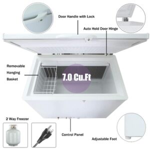 【Upgrade】 Propane Freezer | Chest Freezer 7.2 Cu.ft, 110v Gas LPG, 2-way Power Outdoor Propane Chest Freezer for Off Grid,for Boondcking Cabin Boat RV Camper