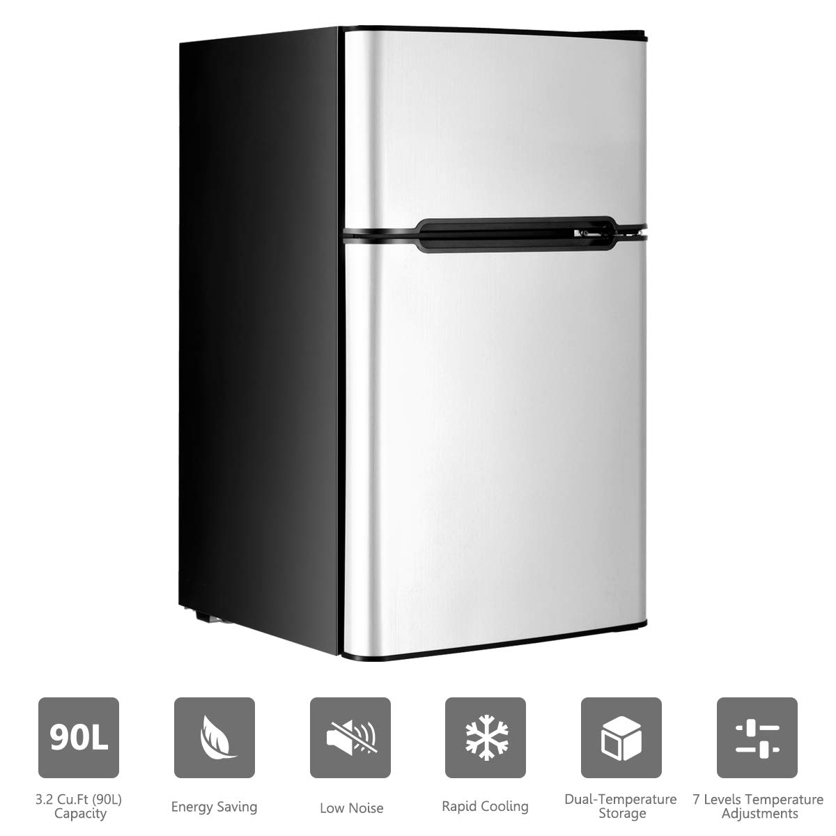 GOFLAME Compact Refrigerator with Freezer, 3.2 cu ft Mini Cooler Fridge with 2 Reversible Door, Removable Shelves and Mechanical Control, Upright Freezer for Apartment, Home & Office (Grey)