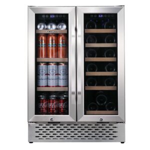 Macaiiroos Wine and Beverage Refrigerator, 24 inch Under Counter Dual Zone Wine Cooler for Home - Built in Wine Fridge w/ 20 Bottles and 78 Cans Capacity