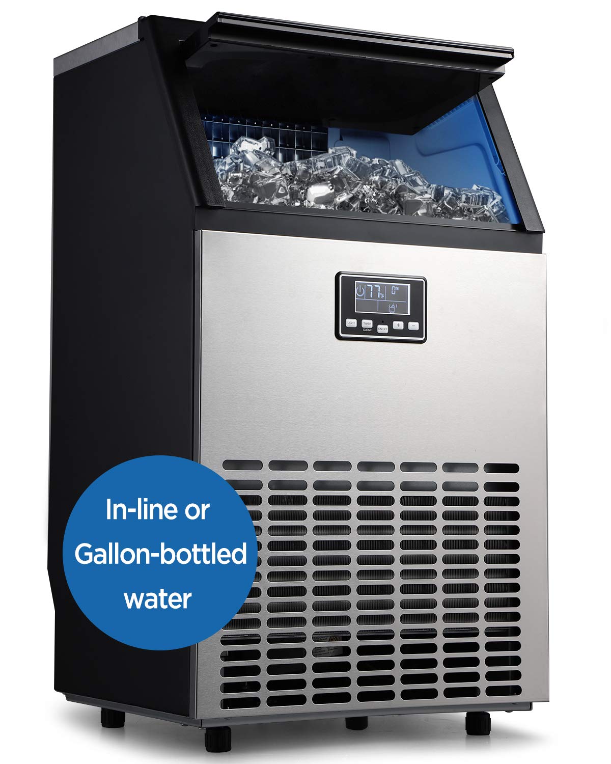 WATOOR Commercial Ice Maker Machine with Bottom-Loading Water System, LCD Display Under Counter or ‎Freestanding 100lbs/24h