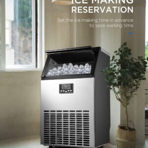 WATOOR Commercial Ice Maker Machine with Bottom-Loading Water System, LCD Display Under Counter or ‎Freestanding 100lbs/24h