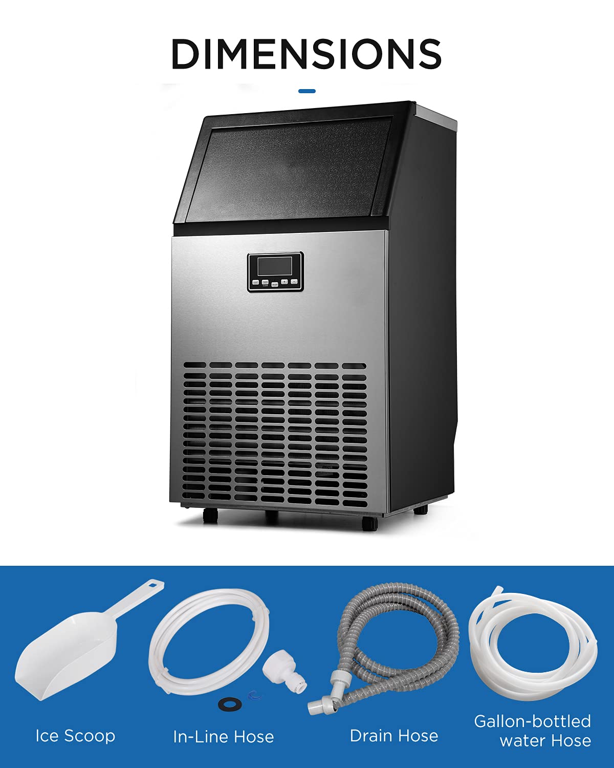 WATOOR Commercial Ice Maker Machine with Bottom-Loading Water System, LCD Display Under Counter or ‎Freestanding 100lbs/24h