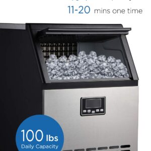 WATOOR Commercial Ice Maker Machine with Bottom-Loading Water System, LCD Display Under Counter or ‎Freestanding 100lbs/24h