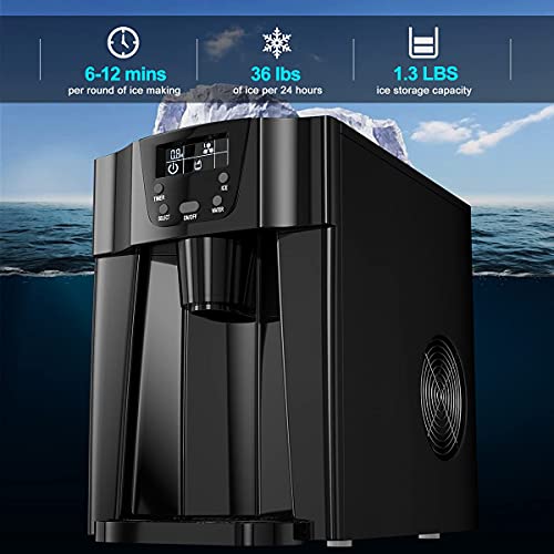 MAT Expert 2 in 1 Ice Maker with Water Dispenser, Countertop Ice Cube Maker with LED Display, 9 Cubes Ready in 6-12 Min, 36lbs/24H, 2L Water Tank Perfect for Home/Office/Bar/RV (Black)