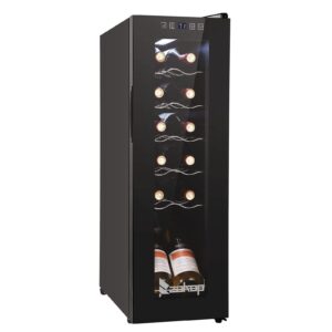 12 bottle wine cooler refrigerator, freestanding compressor wine chiller, beverage wine fridge with digital temperature control & double-layer glass door for red white wine, champagne, beer