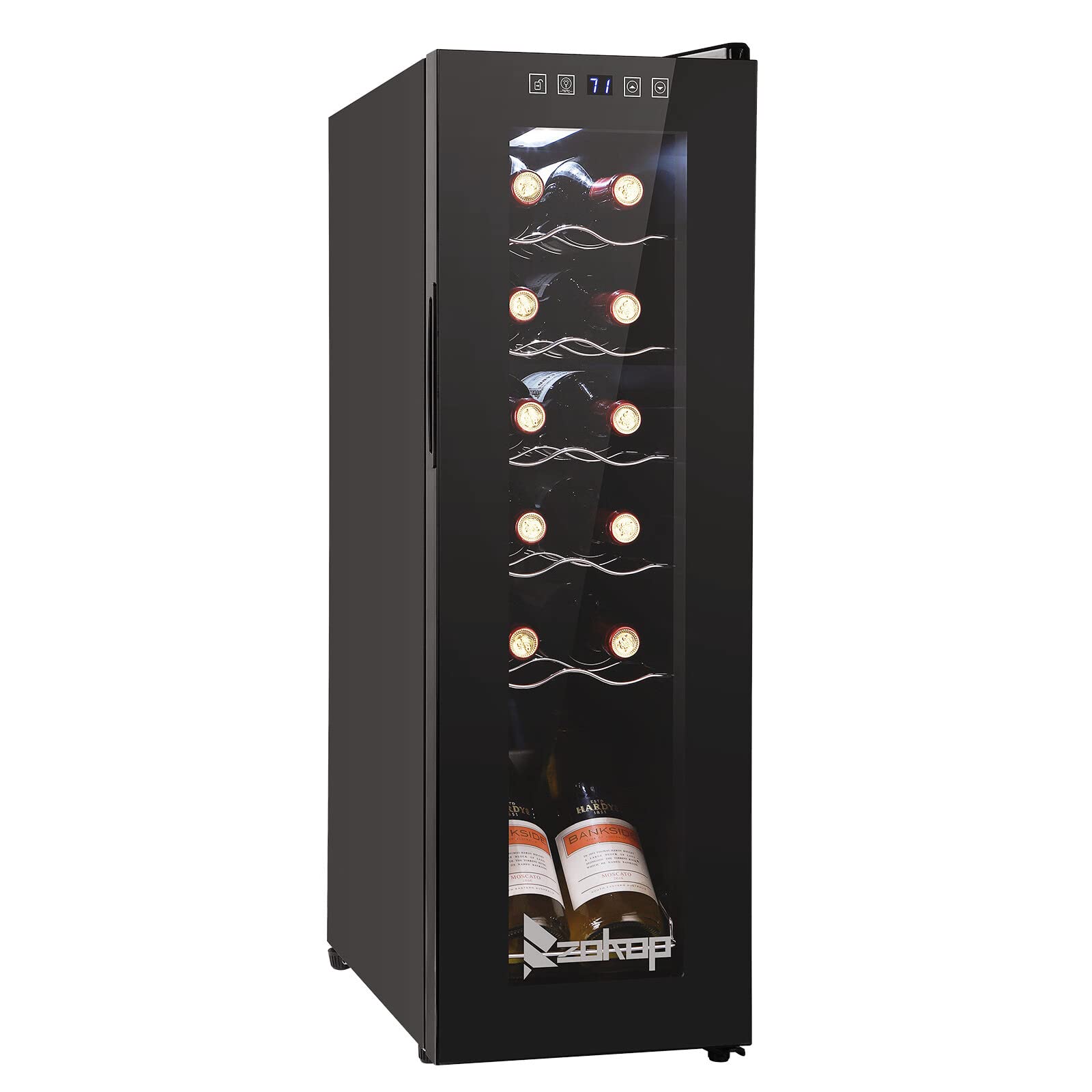 12 Bottle Wine Cooler Refrigerator, Freestanding Compressor Wine Chiller, Beverage Wine Fridge with Digital Temperature Control & Double-layer Glass Door for Red White Wine, Champagne, Beer