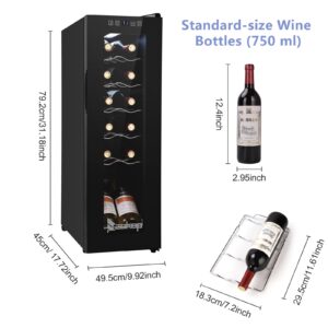 12 Bottle Wine Cooler Refrigerator, Freestanding Compressor Wine Chiller, Beverage Wine Fridge with Digital Temperature Control & Double-layer Glass Door for Red White Wine, Champagne, Beer