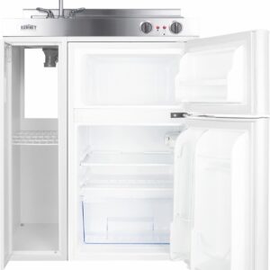 Summit C30EL 30" Kitchenette with 2 Coil Element Cooktop Sink and Faucet in White 2-door refrigerator-freezer included