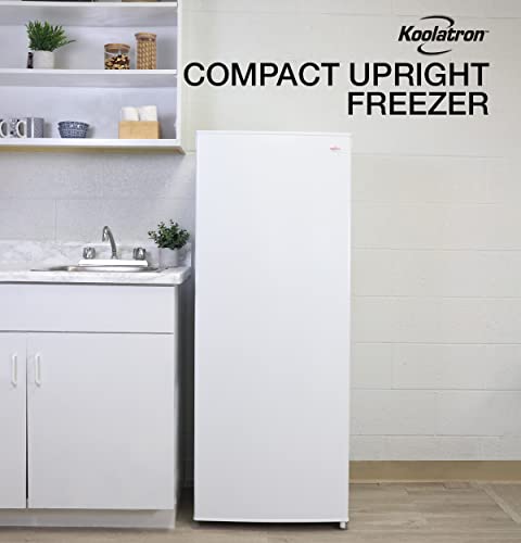 Koolatron Compact Upright Freezer, 5.3 cu ft (150L), White, Manual Defrost Design, Space-Saving Flat Back, Reversible Door, for Home, Apartment, Condo, Cottage