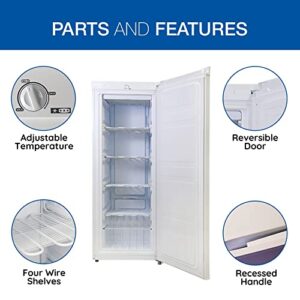 Koolatron Compact Upright Freezer, 5.3 cu ft (150L), White, Manual Defrost Design, Space-Saving Flat Back, Reversible Door, for Home, Apartment, Condo, Cottage