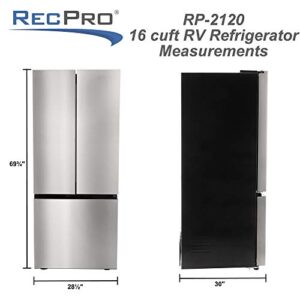 RecPro RV Refrigerator Stainless Steel | 16 Cubic Feet | 12-Volt | French Style Doors | Low Wattage