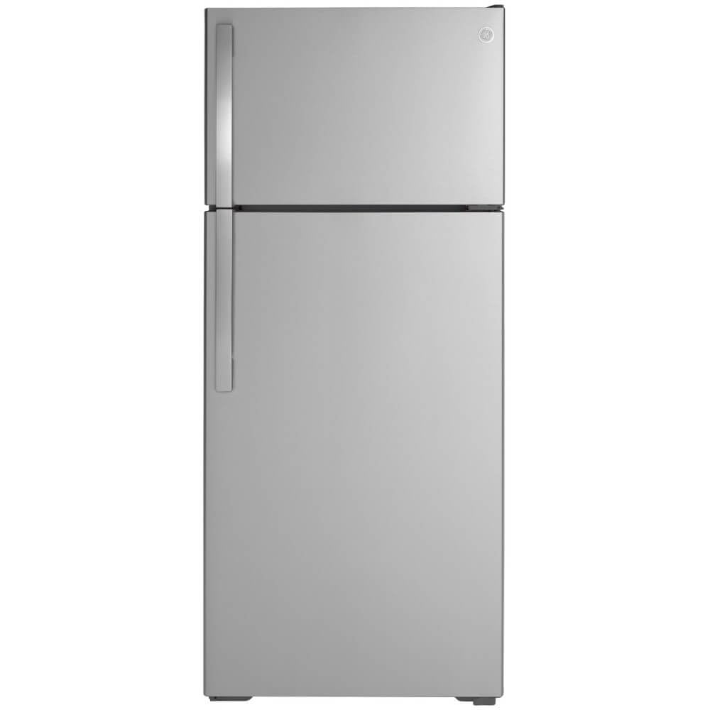 GE GTE18GTNRWW 28" Energy Star Qualified Top Freezer Refrigerator with 17.52 cu. ft. Capacity LED Lighting Adjustable Glass Shelves and Upfront Temperature Controls in White