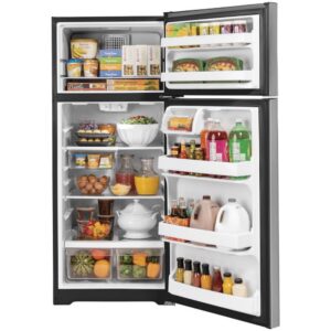 GE GTE18GTNRWW 28" Energy Star Qualified Top Freezer Refrigerator with 17.52 cu. ft. Capacity LED Lighting Adjustable Glass Shelves and Upfront Temperature Controls in White