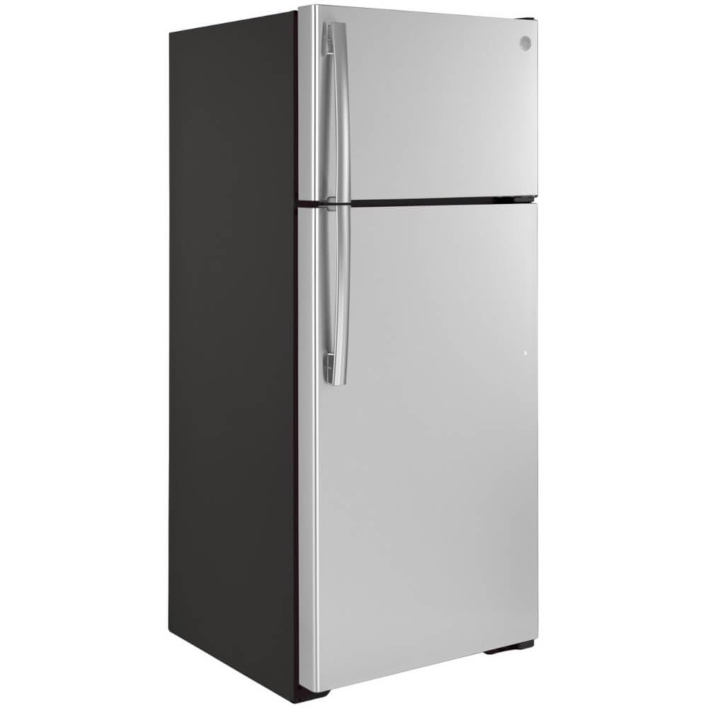 GE GTE18GTNRWW 28" Energy Star Qualified Top Freezer Refrigerator with 17.52 cu. ft. Capacity LED Lighting Adjustable Glass Shelves and Upfront Temperature Controls in White