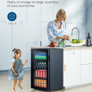 Miroco MI-EF001 3.2 Cu.Ft. Beverage Refrigerator Cooler, Drink Fridge with 3 Layer Glass Door, 3 Removable Shelves, Touch Control, Digital Temperature Display, Digital LED Display