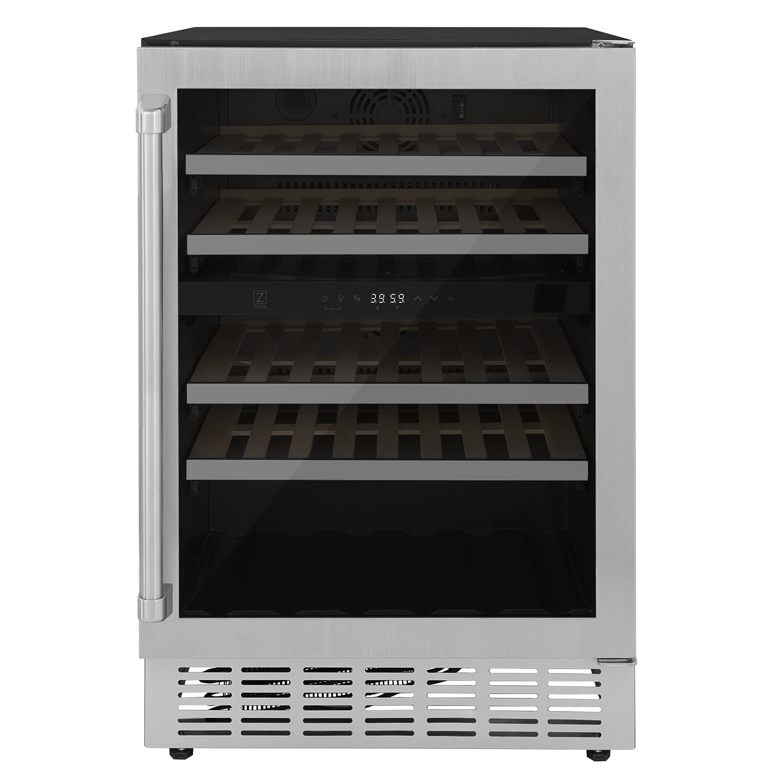 Z Line Kitchen and Bath ZLINE 24" Dual Zone 44-Bottle Wine Cooler in Stainless Steel with Wood Shelf (RWV-UD-24)