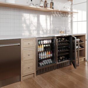 Z Line Kitchen and Bath ZLINE 24" Dual Zone 44-Bottle Wine Cooler in Stainless Steel with Wood Shelf (RWV-UD-24)