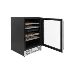 Z Line Kitchen and Bath ZLINE 24" Dual Zone 44-Bottle Wine Cooler in Stainless Steel with Wood Shelf (RWV-UD-24)