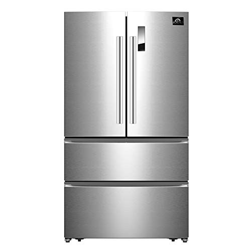 Forno Bovino 33" Inch W. Refrigerator 19 cu. Ft. Frost Free Design Stainless Steel Touch Control French Doors.