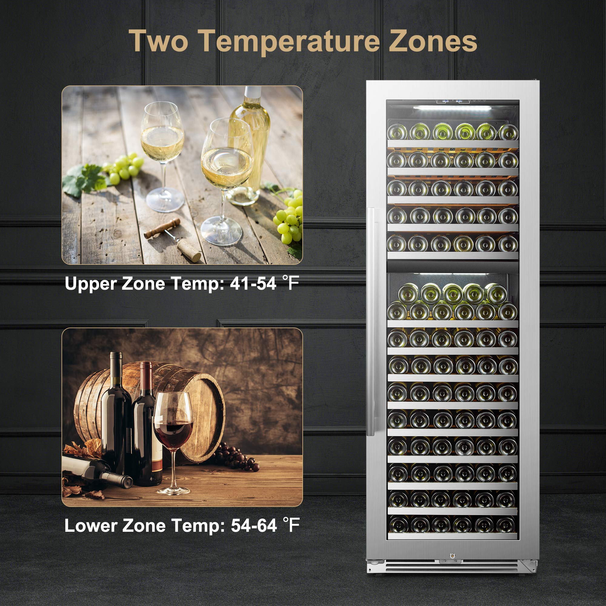 LANBOPRO Stainless Steel Dual Zone Wine Cooler 153 Bottles Capacity