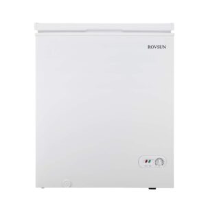 rovsun 5.0 cubic feet chest freezer, compact deep freezer with storage basket, adjustable thermostat, ideal for home kitchen office, white