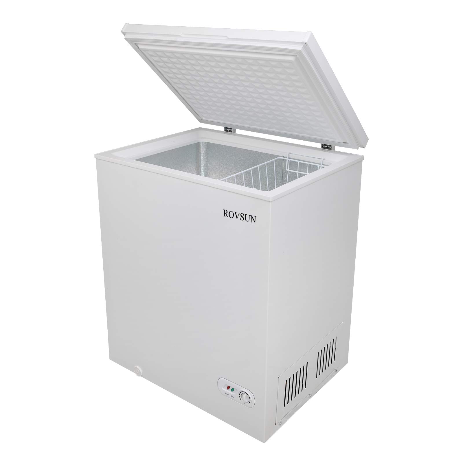 ROVSUN 5.0 Cubic Feet Chest Freezer, Compact Deep Freezer with Storage Basket, Adjustable Thermostat, Ideal for Home Kitchen Office, White