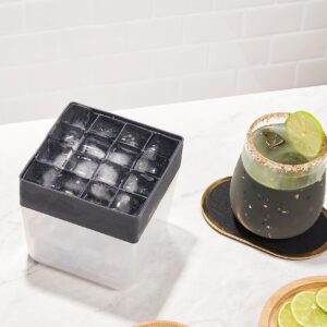 W&P Mini Ice Box Silicone Ice Cube Tray with Lid & Bin, Holds 48 Cubes, Easy Release, Space-Saving Stackable Design, Dishwasher Safe, Charcoal