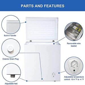 SMETA Deep Freezer Chest Freezer 5 Cu. Ft Small Freezer Chest Compact 5 Cubic Feet Freestanding Freezers for Apartment Basement Dorm Office Garage Outdoor Freezing Machine with Basket, White