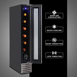 Koolatron 7 Bottle Slim 6 Inch Built-In Under-Counter Wine Fridge, Digital Touch Controls, Front-Venting Design, Stainless Steel Door Frame Wine Cooler