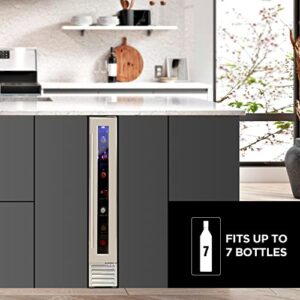 Koolatron 7 Bottle Slim 6 Inch Built-In Under-Counter Wine Fridge, Digital Touch Controls, Front-Venting Design, Stainless Steel Door Frame Wine Cooler