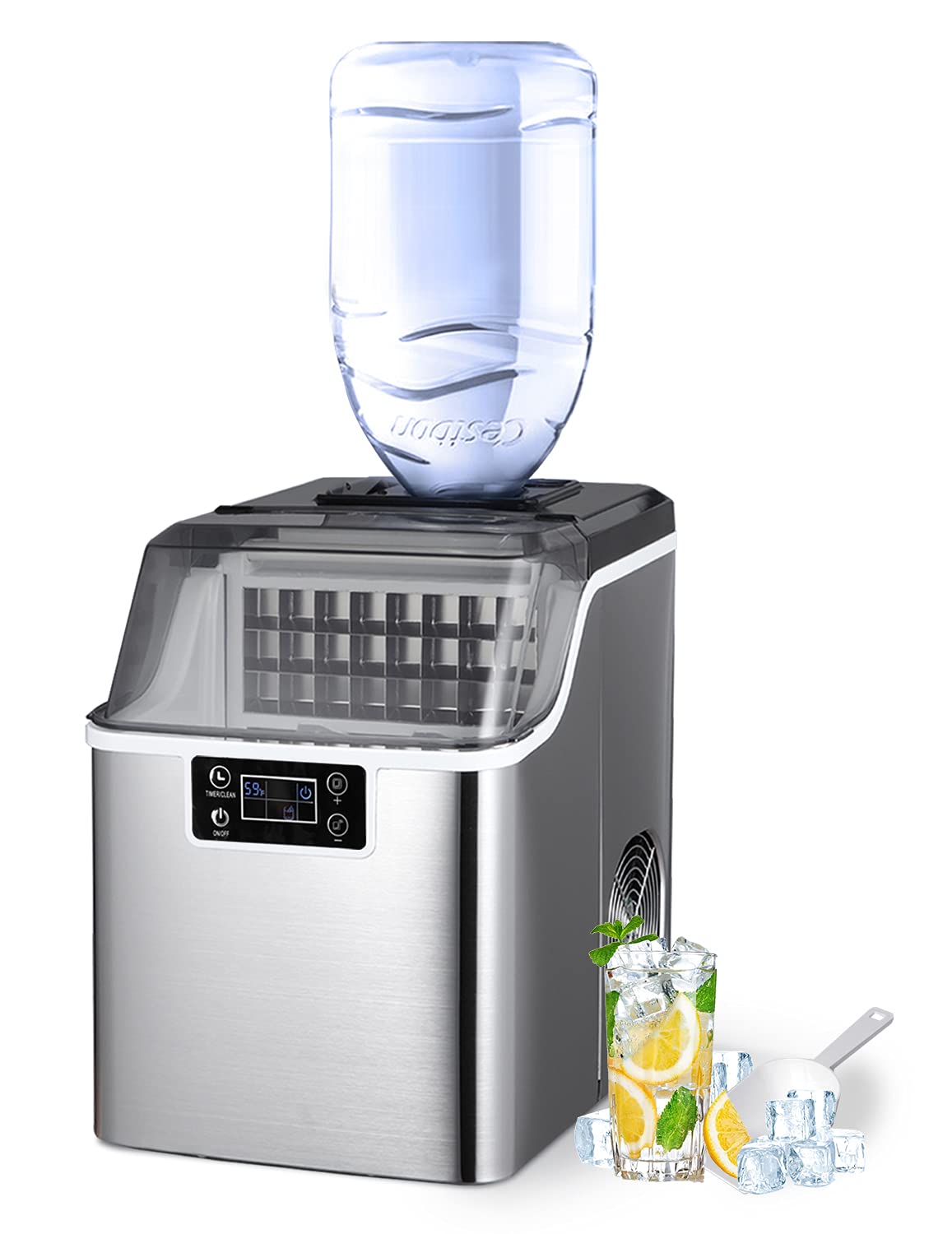 COOLHOME Ice Maker with Self Cleaning, 45Lbs/24H Ice Cube Makers,Stainless Steel Ice Makers Countertop,Tabletop Ice Maker Machine with a Scoop,Perfect for Home Kitchen Office Bar