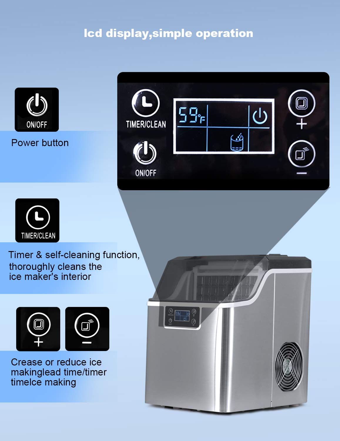 COOLHOME Ice Maker with Self Cleaning, 45Lbs/24H Ice Cube Makers,Stainless Steel Ice Makers Countertop,Tabletop Ice Maker Machine with a Scoop,Perfect for Home Kitchen Office Bar