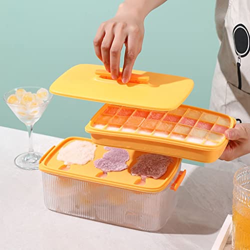 32-Ice Cube Trays, Silicone Ice Cube Tray with Lid and Storage Bin, Ice Cube Molds for Chingling Cocktail and Milk Tea, Easy Release (Color : Yellow)