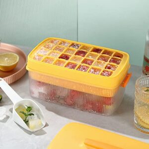 32-Ice Cube Trays, Silicone Ice Cube Tray with Lid and Storage Bin, Ice Cube Molds for Chingling Cocktail and Milk Tea, Easy Release (Color : Yellow)