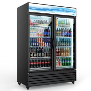 jae double doors merchandiser refrigerator, low-e tempered glass display refrigerator, auto-defrost upright beverage cooler w/digital temp. control, r290 eco-friendly compressor, etl, 31.1 cu. ft