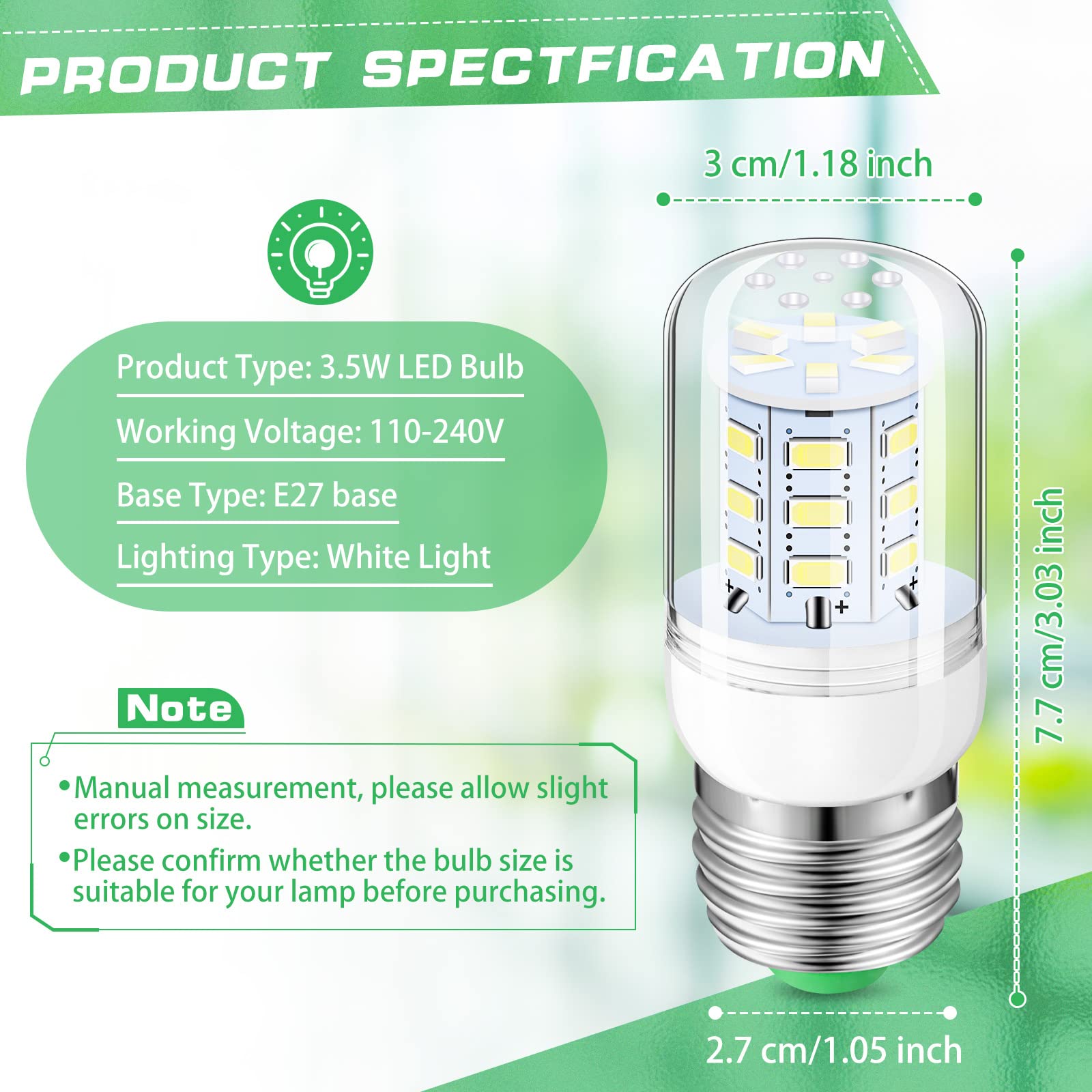 Charniol 2 Pieces 5304511738 LED Light Bulb 3.5W E27 Refrigerator Light Bulb Replace Compatible with Refrigerator PS12364857 AP6278388, 110V-240V White Light