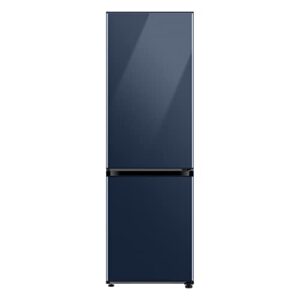 samsung 12.0 cu ft bespoke compact refrigerator w/ bottom freezer, flexible slim design for small spaces, even cooling, reversible door, led lighting, energy star certified, rb12a300641/aa, navy glass