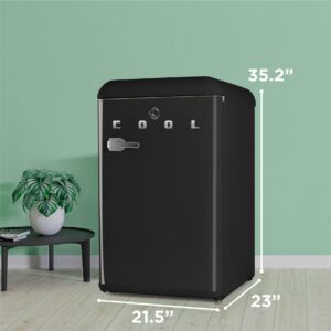 Commercial Cool CCRR4LB 4.0 Cu. Ft Freezer, Vintage Style 1 Slide-Out Glass Shelf and Crisper Cover, Retro Fridge,Black Refrigerator