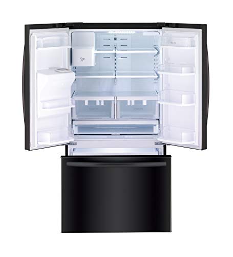 Winia WRFS26DBCE French Door Bottom Mount Refrigerator, 26 Cu Ft, Black