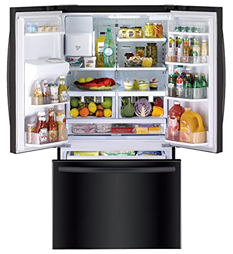 Winia WRFS26DBCE French Door Bottom Mount Refrigerator, 26 Cu Ft, Black