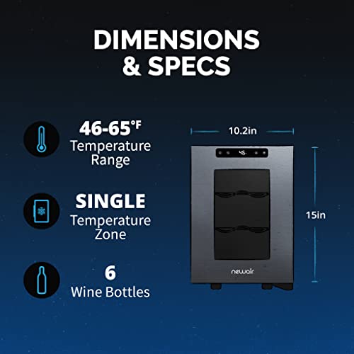 NewAir Shadow-T Series Wine Cooler Refrigerator | 6 Bottle | Countertop Mirrored Compact Wine Cellar with Triple-Layer Tempered Glass Door | Vibration-Free & Ultra-Quiet Thermoelectric Cooling